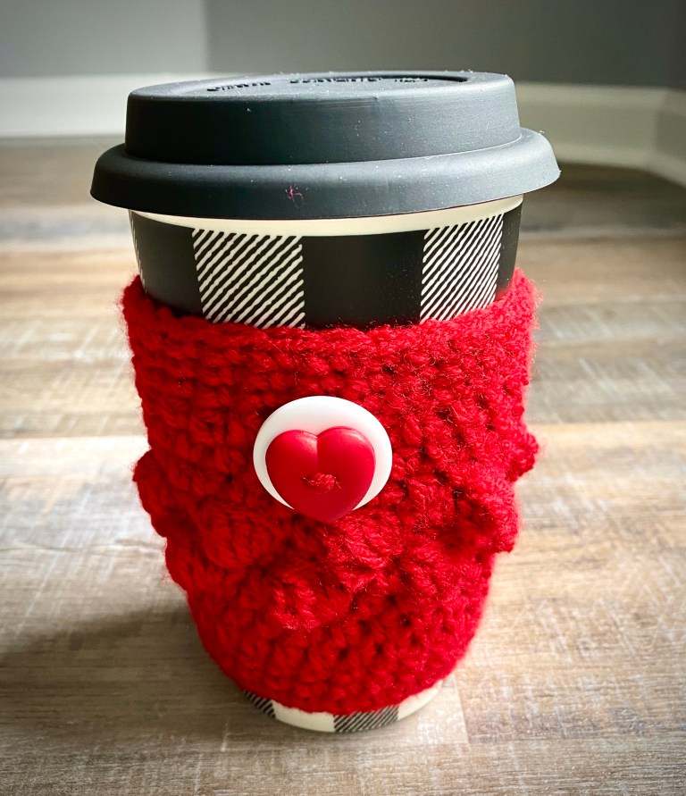 Crochet Valentine Bobble Cup Cozy | Creating Me