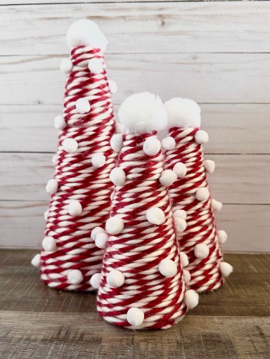Candy Cane Yarn-Wrapped Christmas Trees | Creating Me